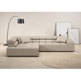 Ecksofa Home Affaire "Ancona, Ecksofa, incl. Kopfteilverstellung, Breite 319 cm, L-Form", beige (natur), B:319cm H:70cm T:215cm, Struktur (85% Polyester, 15% Viskose);Luxus-Microfaser weich (98% Polyester, 2% Nylon);Velours (100% Polyester), Sofas, Ecksofa, wahlweise motorische Sitztiefenverstellung, auch in Cord + Easy Care