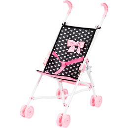 Puppenbuggy BAYER "bordeaux mit Einhorn", schwarz (schwarz mit punkten), Puppenwagen, KinderB:27cm H:56cm T:47cm, B:27cm H:56cm T:47cm