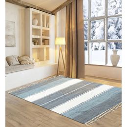 Teppich OTTO HOME "Alizee", grau (anthrazit), B:160cm H:5mm L:230cm, Baumwolle, Teppiche, Teppich, Wendeteppich, reine Baumwolle, handgewebt, modern gestreift