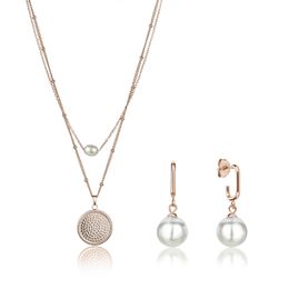 Schmuckset ISABELLA FORD "IS001R", rose gold, Schmuck_Sets, Damen, First: 43cm. Second: 48cm. Pendant diameter: 25x1,5mm. / 22mm., Edelstahl, Schmuckset, First: 43 cm. Second: 48 cm. Pendant diameter: 25x1,5 mm. / 22 mm.