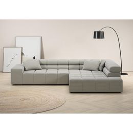 Ecksofa Home Affaire "Ancona, Ecksofa, incl. Kopfteilverstellung, Breite 319 cm, L-Form", grau (hellgrau), B:319cm H:70cm T:215cm, Struktur (85% Polyester, 15% Viskose);Luxus-Microfaser weich (98% Polyester, 2% Nylon);Velours (100% Polyester), Sofas, Ecksofa, wahlweise motorische Sitztiefenverstellung, auch in Cord + Easy Care