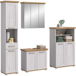 Badm&ouml;bel-Set Welltime "COSENZA, 4-teilig, in Landhausoptik, mit farblich abgesetztem Kranz", sibiu l&auml;rche nachbildung, B:213cm H:187cm T:34cm, Kastenm&ouml;bel-Sets, Badm&ouml;bel-Set, Bad-Kombination, Badezimmer, Kombi, Bad, Bad-M&ouml;bel