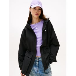 Windbreaker Tommy Jeans "TJW MIDI HOODED WINDBREAKER", Damen, Gr. L (40), schwarz, Web, Obermaterial: 100% Polyamid, unifarben, elastischer Bund, Jacken Windbreaker