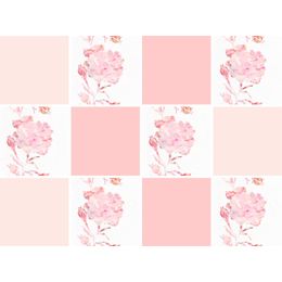 Fliesenaufkleber queence "Blumen", rosa (rosa, wei&szlig;), B:15cm H:15cm T:0,1cm, Fliesenaufkleber, Stickerfliesen, selbstklebend, Sticker, 12er Set