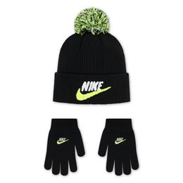 Beanie Nike Sportswear "und Handschuhe Set NAN CLUB CHENILLE PEAK BEANIE", Jungen, schwarz, Obermaterial: 100% Polyacryl. Obermaterial 2: 86% Polyacryl, 13% Polyester, 1% Elasthan, M&uuml;tzen Beanie, f&uuml;r Kinder