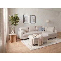 Ecksofa Collection AB "Toni L-Form 274 cm", beige, B:274cm H:44cm T:184cm, 100%Polyester, Sofas, Ecksofa, Set: Sofa & Hocker, 2 Zierkissen, Bonell-Federkern