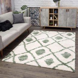 Hochflor-Teppich Carpet City "Pulpy 563", gr&uuml;n (gr&uuml;n, creme), B:80cm H:30mm L:300cm, Polypropylen (PP), Teppiche, besonders weich, Ethno Look, ideal f&uuml;r Wohnzimmer & Schlafzimmer