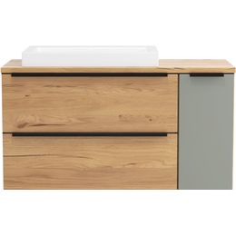 Waschtisch Welltime "MAILAND, 2 Metall-Vollausz&uuml;ge mit Softclose, Aufsatzbecken", wildeiche, schilfgr&uuml;n, B:105cm H:65,5cm T:47cm, MDF, Waschtische, Waschtisch
