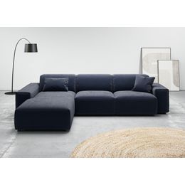 Ecksofa Home Affaire "Glimminge auch in Breitcord, Feincord, Boucl&eacute; + Easy care-Bezug", blau (dunkelblau), B:294cm H:71cm T:191cm, 100% Polyester, Sofas, Ecksofa, L-Form, Breite 294, Zierkissen