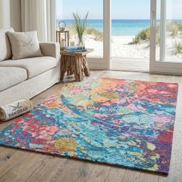 Teppich Sansibar "Keitum 006", bunt (multi), B:80cm H:3mm L:150cm, Polyester, Teppiche, Teppich, Flachgewebe, modernes Design, Motiv Totenkopf & gekreuzte S&auml;bel