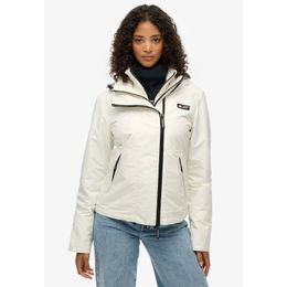Outdoorjacke Superdry "HOODED MTN WINDBREAKER JKT", Damen, Gr. XS, wei&szlig; (sanftes wei&szlig;), Web, Obermaterial: 100% Polyester, unifarben, slim fit, B&uuml;ndchen, Jacken Outdoorjacke, Slim Fit, aus Polyester und Kunstfaser, mit Rei&szlig;verschluss