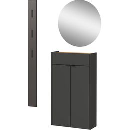 Garderoben-Set Germania "GW-Ameca", grau, B:86cm H:200cm T:22cm, Kastenm&ouml;bel-Sets, mit Mehrzweckschrank, Spiegel und Garderobenpaneel, geringe Tiefe