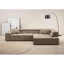 Ecksofa Home Affaire "Ancona, Ecksofa, incl. Kopfteilverstellung, Breite 319 cm, L-Form", beige (sand), B:319cm H:70cm T:215cm, Struktur (85% Polyester, 15% Viskose);Luxus-Microfaser weich (98% Polyester, 2% Nylon);Velours (100% Polyester), Sofas, Ecksofa, wahlweise motorische Sitztiefenverstellung, auch in Cord + Easy Care