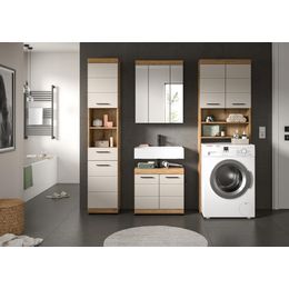 Badm&ouml;bel-Set Welltime "SIENA, 4 teilig, bestehend aus:", beige (evoke oak nachbildung, kaschmir matt), B:190cm H:191cm T:34cm, Holzwerkstoff, MDF, Kastenm&ouml;bel-Sets, Badm&ouml;bel-Set, Hochschrank, WBU, Spiegelschrank, Waschmaschinenumbauschrank