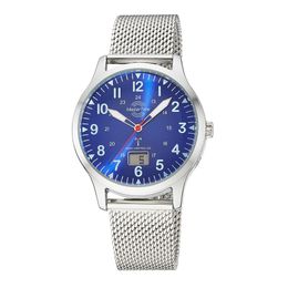 Funkuhr MASTER TIME "Aviation", blau (stahlgrau, blau), Armbanduhren, Herren, Funkuhr, Quarzuhr, Armbanduhr, Herrenuhr, Edelstahlarmband, analog, digital