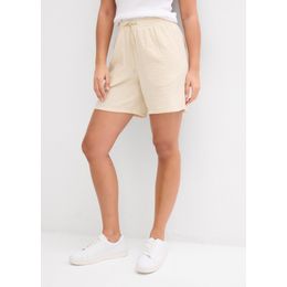 Shorts bonprix, Damen, Gr. 40, N-Gr, hellsand, Web, Obermaterial: 100% Baumwolle, loose fit kniefrei, Hosen Shorts, aus Baumwolle, mit elastischem Bund und Kordelzug, lockere Passform