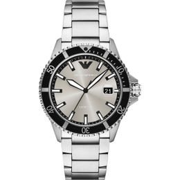 Quarzuhr Emporio Armani, edelstahlfarben, grau, Armbanduhren, Herren, Quarzuhr, Armbanduhr, Herrenuhr, Edelstahlarmband, analog, Tag