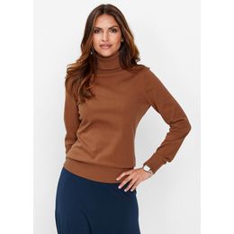 Rollkragenpullover bonprix "Rollkragenpullover", Damen, Gr. 56/58 (XXXL), braun (kastanienbraun), Feinstrick, Obermaterial: 70% Baumwolle, 30% Polyamid, unifarben, figurbetont h&uuml;ftbedeckend, Rundhals, Strickb&uuml;ndchen, Pullover Rollkragenpullover, aus Feinstrick mit hohem Baumwoll-Anteil, figurbetonte Passform