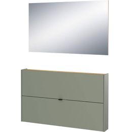 Garderoben-Set Germania "GW-Ameca", gr&uuml;n (taupegr&uuml;n, navarra, eiche, nachbildung), B:140cm H:200cm T:19cm, Glas, Holzwerkstoff, Kastenm&ouml;bel-Sets, Garderoben-Set aus Schuhkipper und Spiegel