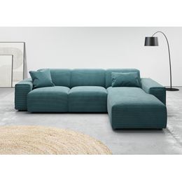 Ecksofa Home Affaire "Glimminge L-Form auch in Breitcord, Feincord + Easy care-Bezug", blau (petrol), B:264cm H:71cm T:191cm, 12% Polyaxryl, 88% Polyester, Sofas, Ecksofa, Breite 264, Zierkissen