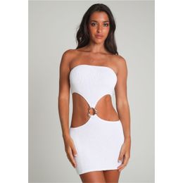 Jerseykleid MODA MINX "SCRUNCH Irregular Hoop", Damen, Gr. M, wei&szlig;, 97% Polyamid, 3% Elasthan, unifarben, kurz, Rundhals, Kleider Jerseykleid, mit stilvollen Cut-Outs