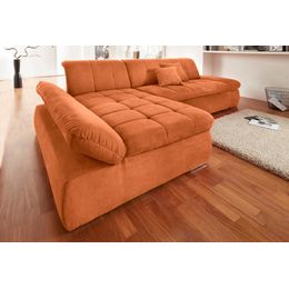Ecksofa DOMO collection "NMORIC XXL, 300x172x80cm, L-Form", orange (terrakotta), B:300cm H:80cm T:172cm, Chenille (85% Polyester, 15% Acryl);Luxus-Microfaser (100% Polyester);Struktur ( 100% Polyester);Microfaser PRIMABELLE (100% Polyester), Sofas, Ecksofa, wahlweise mit Bettfunktion und Armlehnverstellung