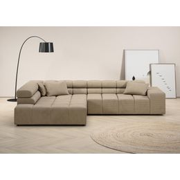 Ecksofa Home Affaire "Ancona, Ecksofa, incl. Kopfteilverstellung, Breite 319 cm, L-Form", beige (sand), B:319cm H:70cm T:215cm, Struktur (85% Polyester, 15% Viskose);Luxus-Microfaser weich (98% Polyester, 2% Nylon);Velours (100% Polyester), Sofas, Ecksofa, wahlweise motorische Sitztiefenverstellung, auch in Cord + Easy Care