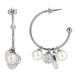 Adelia&acute;s Paar Creolen ADELIA&acute;S "Ohrringe &ndash; Creole aus Edelstahl mit Perle", Damen, Gr. Damen, Edelstahl, silber, Ohrringe, Sch&ouml;ne Geschenkidee zum Muttertag