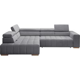 Ecksofa exxpo - SOFA FASHION "Elianos, hoher Sitzkomfort, aufwendige Kreuzsteppung im Sitz, L-Form", grau, B:307cm H:73cm T:201cm, Sofas, Ecksofa, Kopfteile & Sitztiefe verstellbar, mit Bettfunktion, Cord, grey