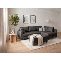 Ecksofa Collection AB "Toni L-Form 274 cm", anthrazit, B:274cm H:44cm T:184cm, 100%Polyester, Sofas, Ecksofa, Set: Sofa & Hocker, 2 Zierkissen, Bonell-Federkern