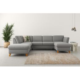 Wohnlandschaft Home Affaire "Trelleborg U-Form", grau, B:307cm H:86cm T:213cm, 100% Polyester, Sofas, Wohnlandschaft, Federkern-Polsterung, wahlweise mit Bettfunktion und Stauraum