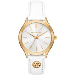Quarzuhr Michael Kors "SLIM RUNWAY", wei&szlig;, Armbanduhren, Damen, Quarzuhr, Armbanduhr, Damenuhr, Lederarmband, analog