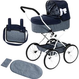 Puppenwagen BAYER "nostalgisch, mit Schleife", wei&szlig; (schleife blau, wei&szlig;), Puppenwagen, KinderB:44,5cm H:80cm T:67cm, Kunststoff, Metall, Polyester, inklusive Umh&auml;ngetasche, B:44,5cm H:80cm T:67cm