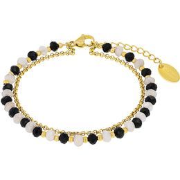 Armband s.Oliver "2038895", schwarz (gelbgoldfarben, schwarz, grau, schwarz, grau), Armb&auml;nder, Damen, 20cm, Edelstahl, Armband, mit Glasstein