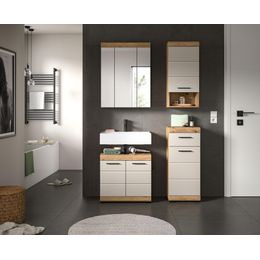 Badm&ouml;bel-Set Welltime "SIENA, 4 teilig, bestehend aus:", evoke oak nachbildung, kaschmir matt, B:112cm H:191cm T:34cm, Holzwerkstoff, MDF, Kastenm&ouml;bel-Sets, Badm&ouml;bel-Set, Waschbeckenunterschrank, Spiegelschrank, Unterschrank, H&auml;ngeschrank