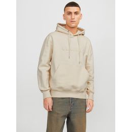 Jack & Jones Kapuzensweatshirt JACK & JONES "JORFREDERIKSBERG SWEAT HOOD SN", Herren, Gr. L, wei&szlig; (antique wei&szlig;), angeraute Sweatware, Obermaterial: 85% Baumwolle, 15% Polyester, unifarben, regular fit, Rippb&uuml;ndchen, Sweatshirts