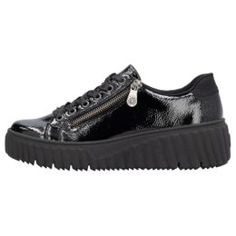 Plateausneaker Rieker, Damen, Gr. 42, schwarz, Lackleder, gl&auml;nzend, Schuhe Plateausneaker, Freizeitschuh, Halbschuh, Schn&uuml;rschuh mit Plateausohle