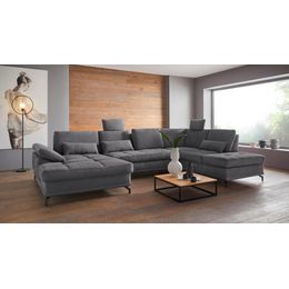 Wohnlandschaft OTTO HOME "Costello U-Form, B: 363 cm mit Sitztiefen- & Armteilverstellung", grau, B:363cm H:89cm T:223cm, 100% Polyester;Samtoptik (100% Polyester), Sofas, Wohnlandschaft, optional Bettfunktion & Bettkasten, Topseller
