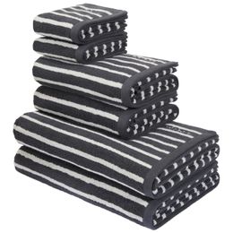 Handtuch Set "Tamsin, Duscht&uuml;cher, Handt&uuml;cher, G&auml;stet&uuml;cher, Premium 500 gr/m&sup2;", schwarz-wei&szlig; (dunkelgrau, wei&szlig;), 6 Stk., Frottier, Frottier, Obermaterial: 100% Baumwolle, LeGer Home by Lena Gercke, Handtuch-Sets, mit Logostikerei, 100% Baumwolle, gestreift, weich, 5 Jahre Garantie
