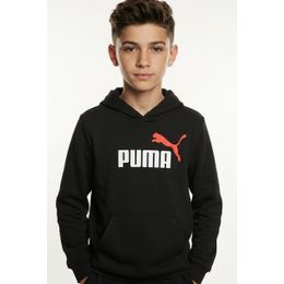 Kapuzensweatshirt Puma "ESS 2 COLOR NO 1 LOGO HOODIE FL B", Jungen, Gr. 128, Puma schwarz, rotflash, Fleece, Obermaterial: 66% Baumwolle, 34% Polyester. Kapuzenfutter: 100% Baumwolle, bedruckt, regular fit normal, Rundhals, angesetztes B&uuml;ndchen, Sweatshirts, mit Kapuze, Rundhalsausschnitt, mit gerippten B&uuml;ndchen und Saum