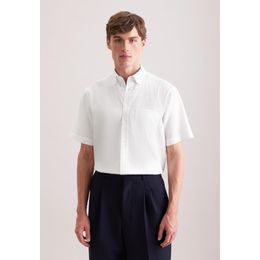 Businesshemd Seidensticker "Schwarze Rose", Herren, Gr. L (42), normale &Auml;rmell&auml;ngen, wei&szlig;, 100% Baumwolle, Strukturmuster, comfort fit, Hemden, Comfort 1/2 Button-Down-Kragen Struktur