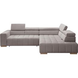 Ecksofa exxpo - SOFA FASHION "Elianos, hoher Sitzkomfort, aufwendige Kreuzsteppung im Sitz, L-Form", braun (cappuccino), B:307cm H:73cm T:201cm, Sofas, Ecksofa, Kopfteile & Sitztiefe verstellbar, ohne Bettfunktion, Cord, cappuccino