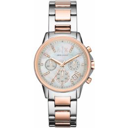 Chronograph Armani Exchange, gold (silberfarben, ros&eacute;goldfarben), Armbanduhren, Damen, Chronograph, Quarzuhr, Armbanduhr, Damenuhr, Stoppfunktion, Edelstahlarmband