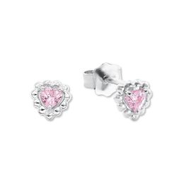Paar Ohrstecker Amor "Herz", bunt (silberfarben, rosa, rosa), Ohrringe, M&auml;dchen, 6mm, Silber 925 (Sterlingsilber), mit Zirkonia (synth.)