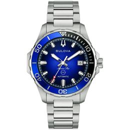 Mechanische Uhr Bulova "Marine Star", silberfarben, blau, Armbanduhren, Herren, Armbanduhr, Herrenuhr, Edelstahlarmband, analog, Big Date