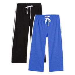 Sporthose bonprix, Damen, Gr. 44/46 (L), N-Gr, edelsteinblau, schwarz, Jersey, Obermaterial: 95% Baumwolle, 5% Elasthan, skinny fit 3/4-L&auml;nge, Hosen Sporthose, Capri-Sporthose, skinny fit mit geradem Bein