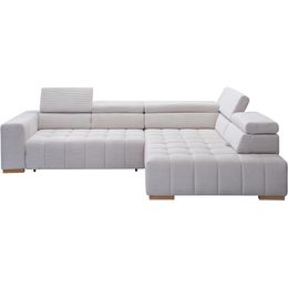 Ecksofa exxpo - SOFA FASHION "Elianos, hoher Sitzkomfort, aufwendige Kreuzsteppung im Sitz, L-Form", beige, B:307cm H:73cm T:201cm, Sofas, Ecksofa, Kopfteile & Sitztiefe verstellbar, mit Bettfunktion, Cord, beige