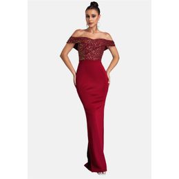 Jerseykleid MODA MINX "Juliana Off Shoulder Dress", Damen, Gr. L, EURO-Gr&ouml;&szlig;en, rot, 100% Polyester, unifarben, lang, Carmenausschnitt, Kleider Jerseykleid, im schulterfreien Design