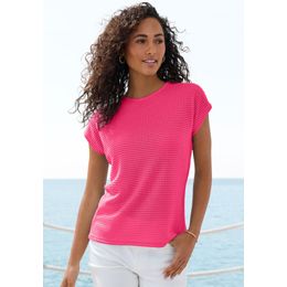 Kurzarmshirt Vivance "aus b&uuml;gelfreiem Waffelstrick", Damen, Gr. 32/34, pink, Strick, Obermaterial: 64% Polyester, 34% Viskose, 2% Elasthan, leicht transparent, unifarben, bequem, Rundhals, Shirts, luftiges Waffelstrickshirt, Topseller
