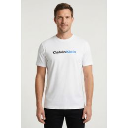 T-Shirt Calvin Klein Jeans "JEANS GRAPHICS", Jungen, Gr. S, hellwei&szlig;, Web, Obermaterial: 100% Baumwolle, unifarben, regular fit normal, Rundhals, eingesetzt abgesteppte Kante, Shirts T-Shirt, Regular fit mit Markenprint